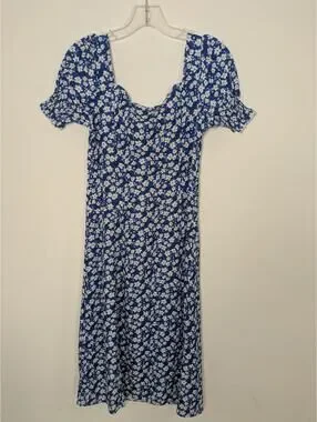 SHEIN | Dresses | Shein Xs Blue White Floral Puff Sleeve Midi Dress Y2k ...